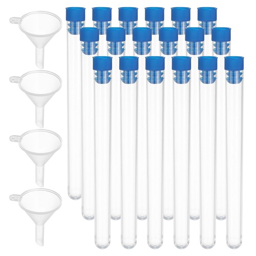 100Pcs 150x15mm Plastic Test Tubes with Stopper and Funnel, Blue ...