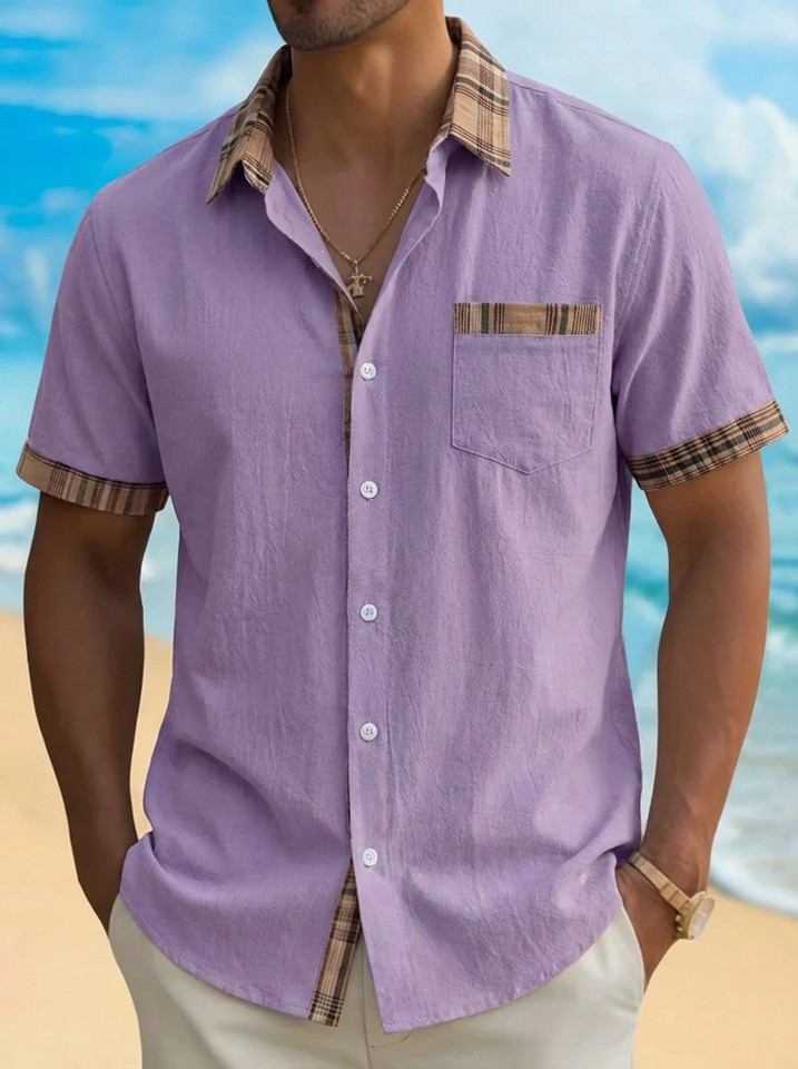 Men's Stripes Shirt Casual Slim Shirts Short Sleeve Button Down Tops ...