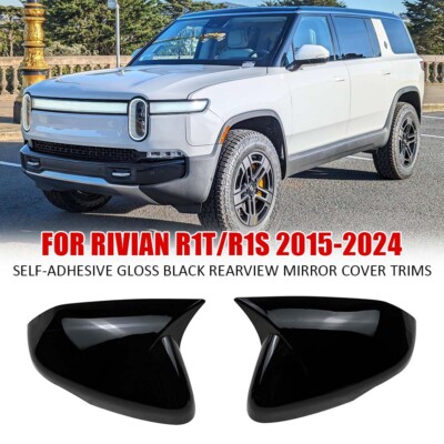 For Rivian R1T/R1S 2015-2024 Gloss Black Exterior Rearview Mirror Cover ...