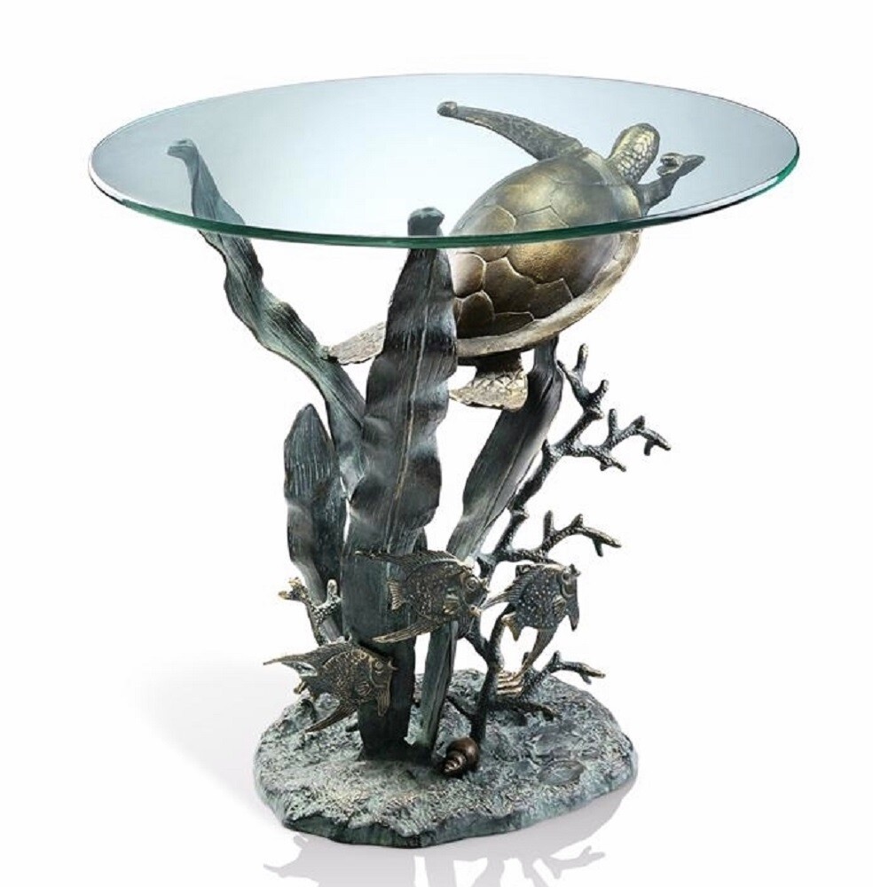 Sea Turtle Table Accent End Tropical Fish Beach Coastal Sculpture SPI ...