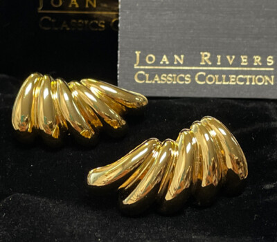 JOAN RIVERS CLASSIC COLLECTION GOLD TONE LONG RIBBED STATEMENT EARRINGS ...