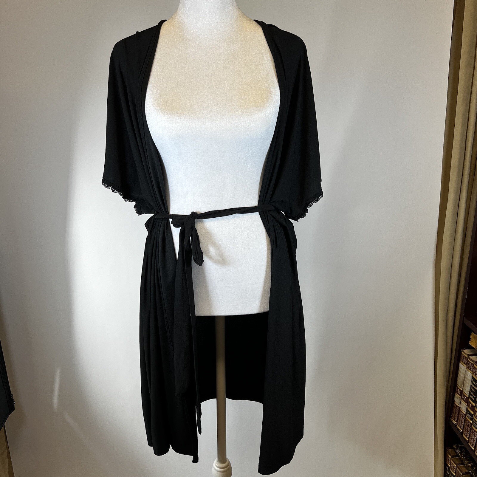 Secret Treasures Wrap Belt Robe Short Sleeve Black So… - Gem