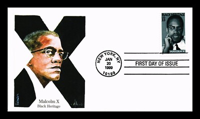 DR JIM STAMPS US COVER MALCOLM X BLACK HERITAGE SERIES FDC EDKEN CACHET ...