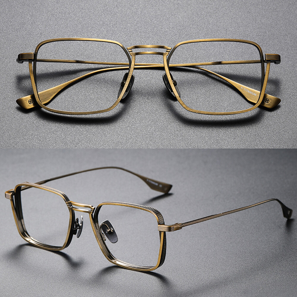 Man Handmade Metal Retro Square Eyeglasses Frame Ultra Light Spectacle ...