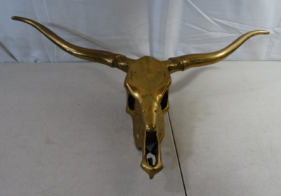 Brass Longhorn Mantle Decor Wall Bull Ranch Rustic Texas Hanging ...