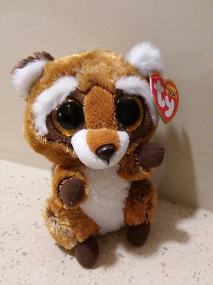 ty beanie boos rusty the raccoon brown gold glitter eyes 6" 2018 NWT ...