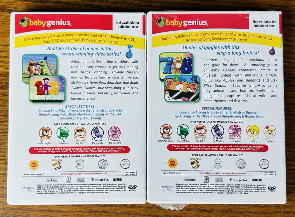 LOT OF 6 BABY GENIUS DVDs 3 SEALED Counting Baby Animals Nursery Rhymes ...