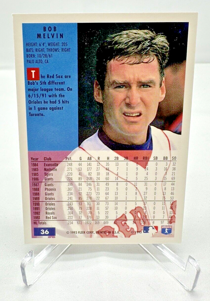 1994 Fleer Bob Melvin Boston Red Sox Baseball Card #36 | eBay