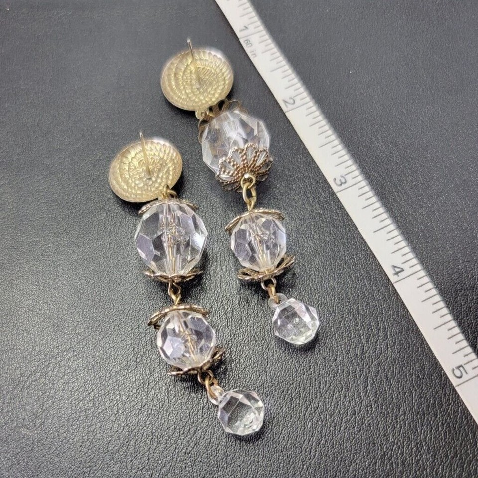 Vintage Faux Clear Crystal Beaded Dangle/Drop Pierced/Stud Fashion ...