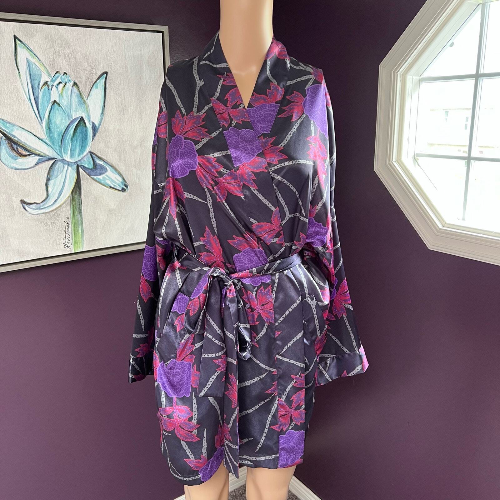 Y2K Victoria's Secret Satin Kimono Robe Purple Pink F… - Gem