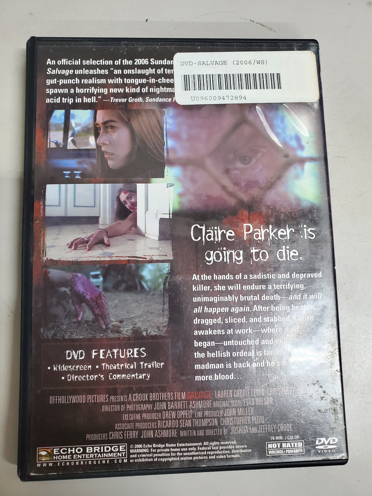 Salvage DVD 2006 Widescreen Horror Movie Not Rated Echo Bridge Used ...