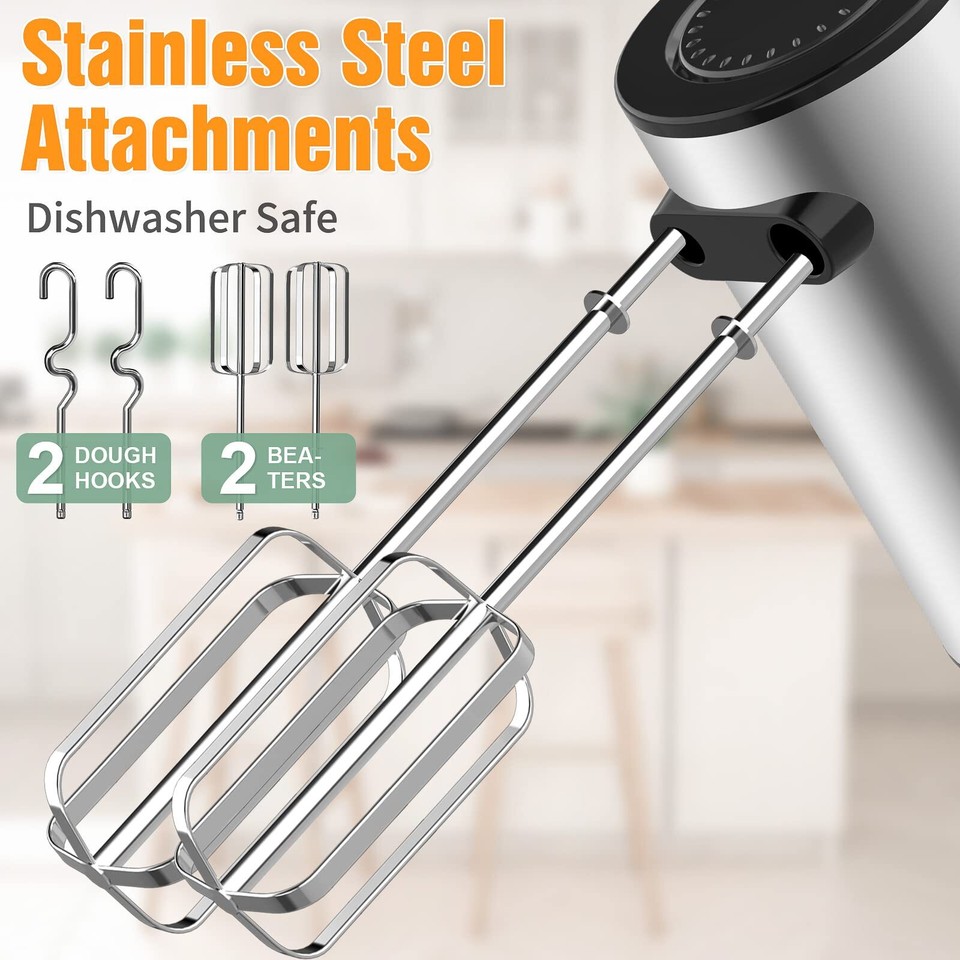 600W Electric Hand Mixer 10 Speed Turbo Lightweight Baking Egg Beaters ...