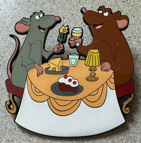 PIN RATATOUILLE 3" JUMBO FANTASY REMY & EMILE EATING DINNER CHEESE WINE ...