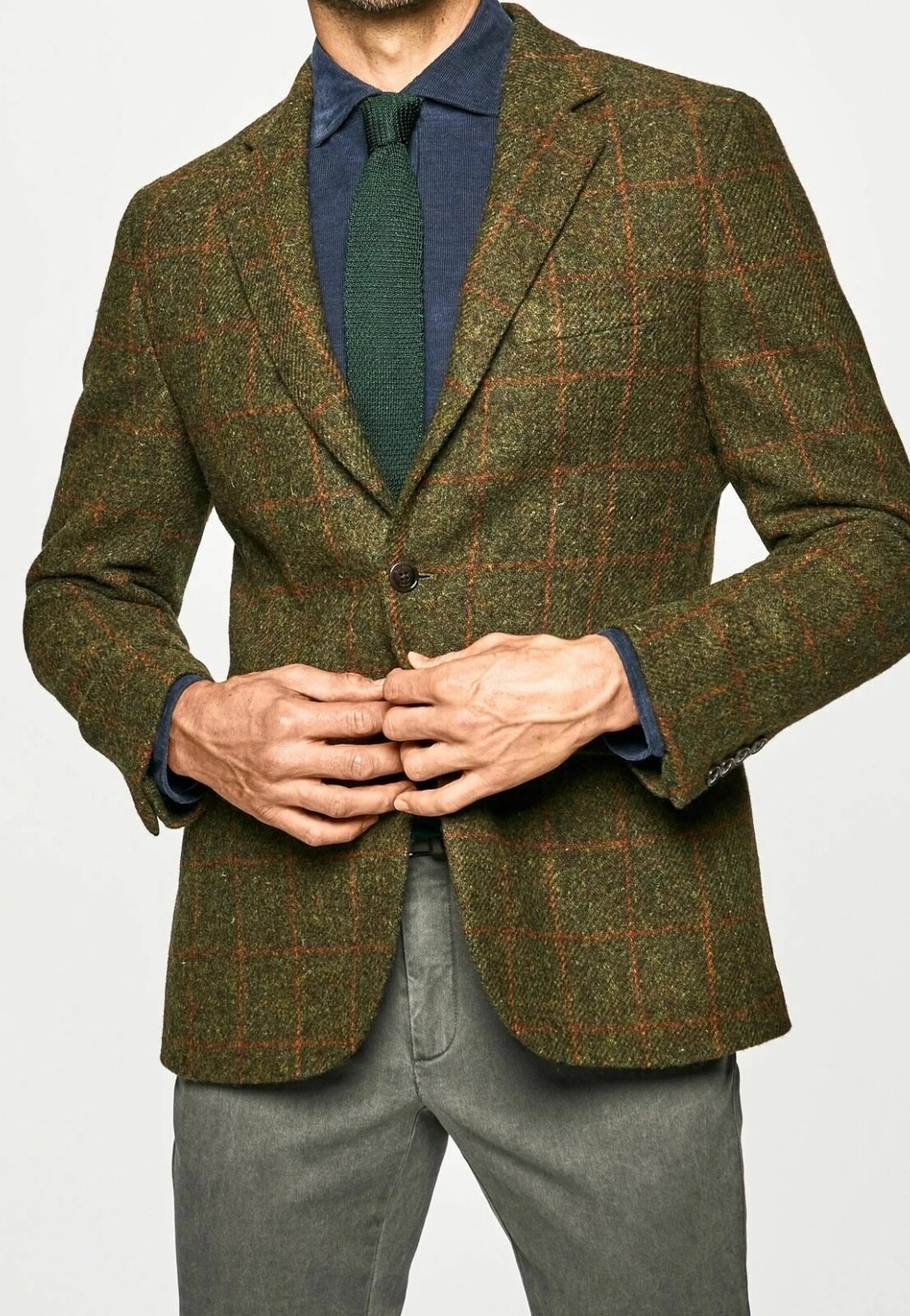 HACKETT Olive Rustic Tweed Jacket £575 Size 44R/54R XL Windowpane Check ...