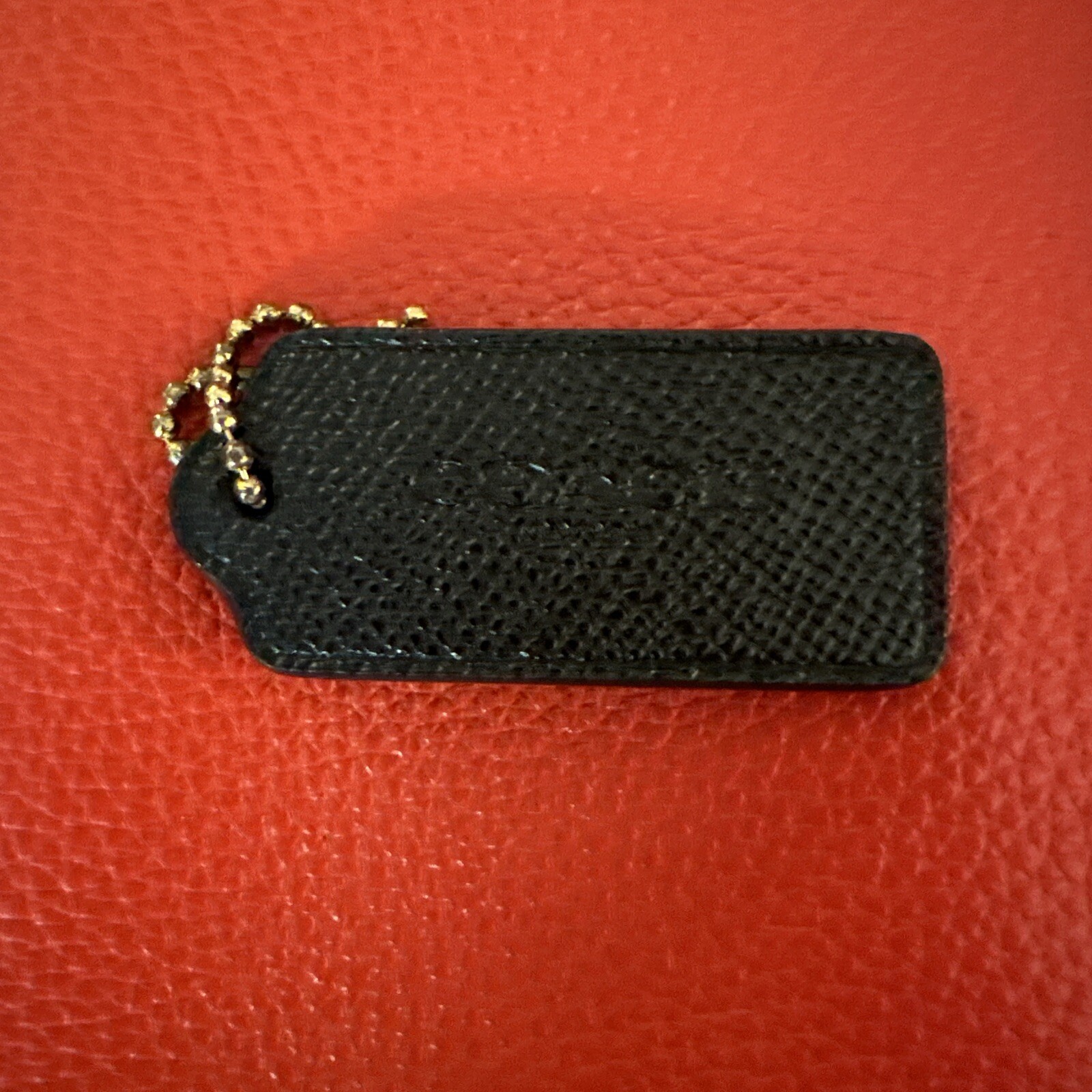 2.25" COACH NEW YORK BLACK PEBBLED LEATHER FOB BAG CHARM KEYCHAIN ...