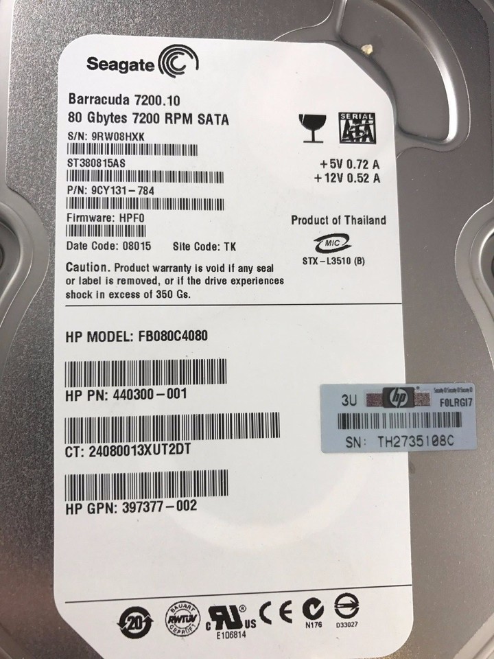 HP 80GB Hard Drive 3.5" 349237-B21 397551-001 7200RPM SATA | eBay