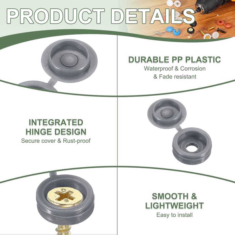 Screw Snap Covers Plastic Hinged Screw Cover Caps 4 mm & 100 Pack ...