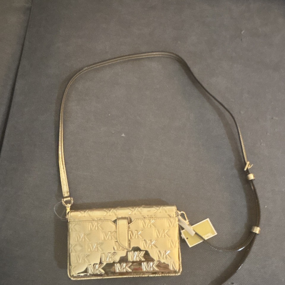 Michael Kors Jet Set Small Crossbody Pale Gold Phone Bag Logo Accents ...