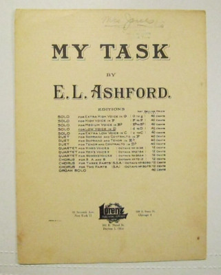 My Task E L Ashford Low Medium Voice Eb 1903 Sheet Music | eBay
