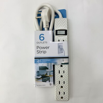 6-Outlet Power Strip, 4 Ft Extension Cord, Grey & White Chevron, Flat ...