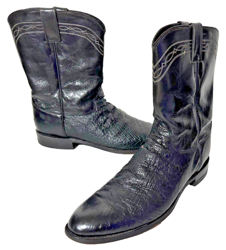 Justin 3172 Men's Black Smooth Ostrich Leather Roper Western Boots ...