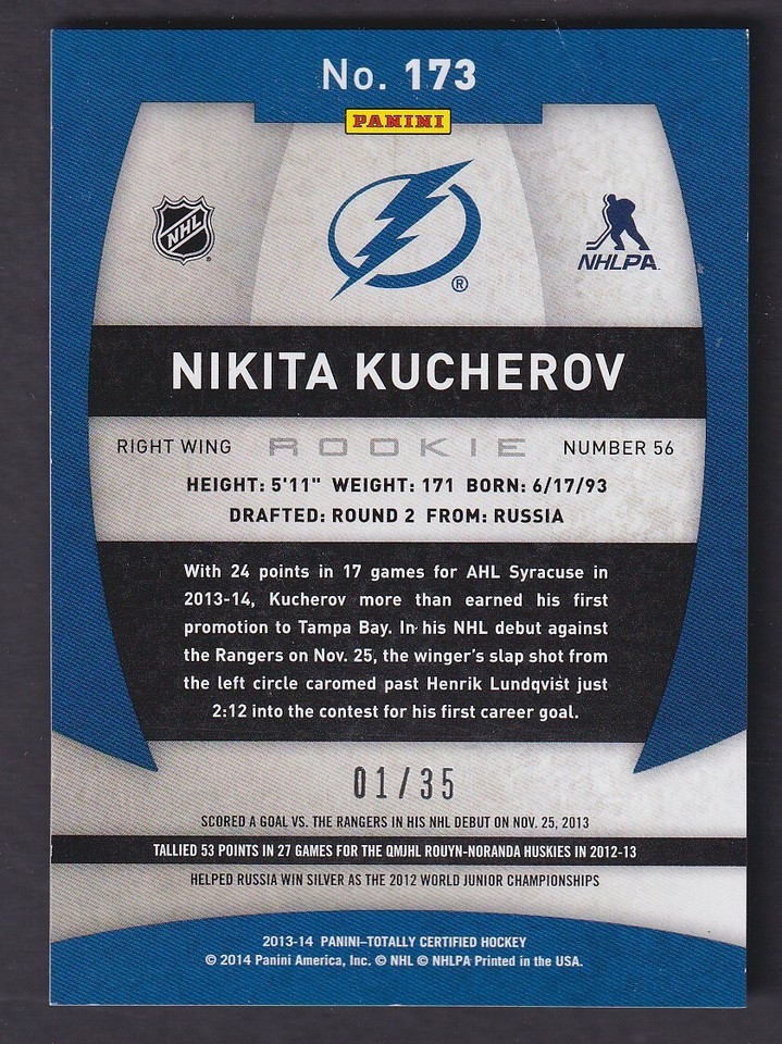 NIKITA KUCHEROV - 2013 Panini Totally Certified Rookie #173, /35 | eBay