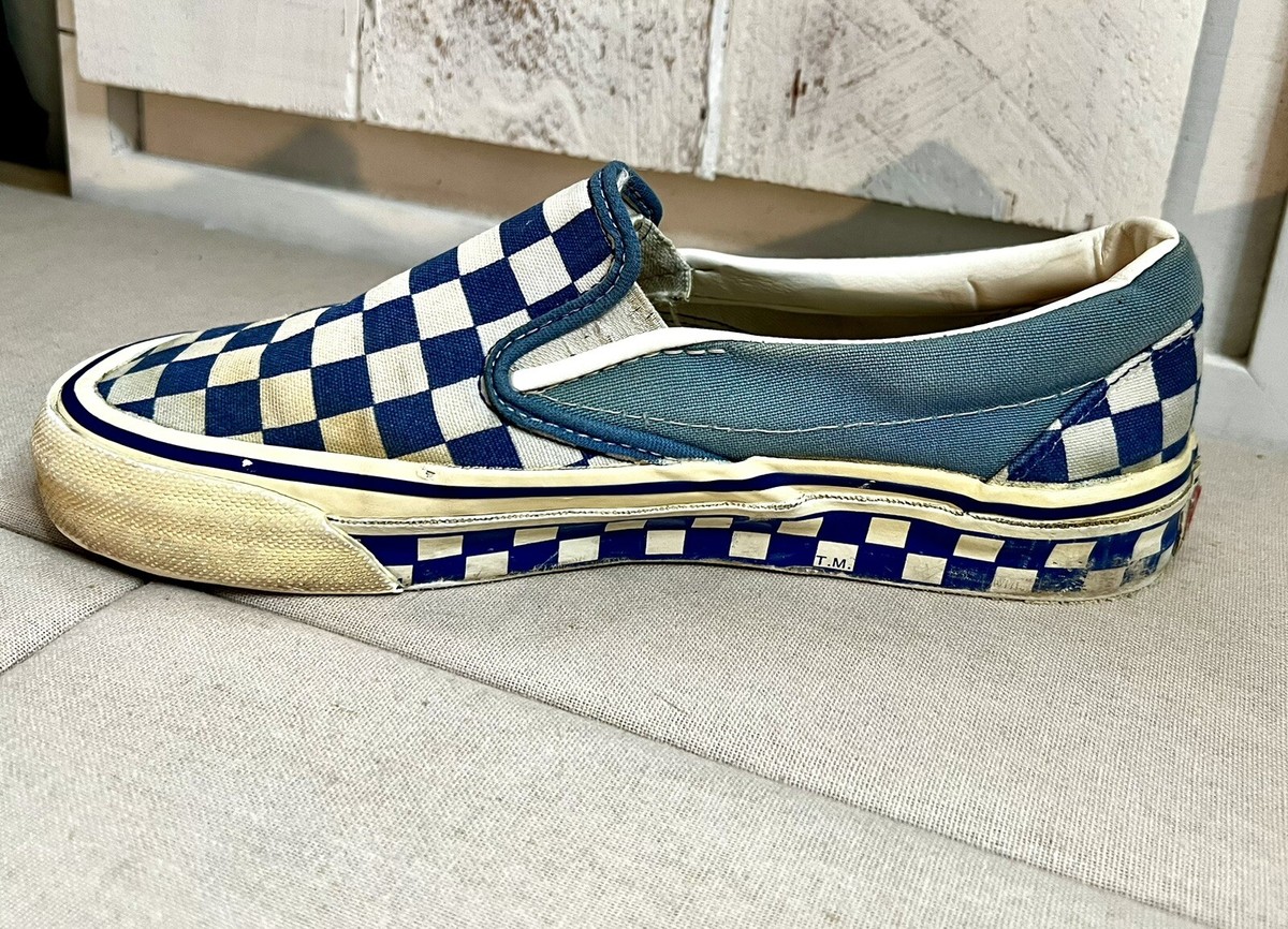 Vintage Original Owner 1980s Vans Blue Checkerboard Slip On Vintage Original Owner 1980s Vans Blue Checkerboard Slip On