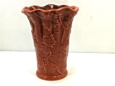 Autumn Fall Harvest FTD Embossed Leaf Design Vase Burnt Orange | eBay