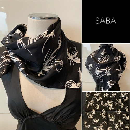 SABA 100% SILK TWILL Black & White Abstract Print SCARF 59cm x 59cm ...