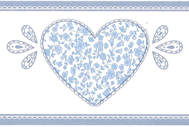 Blue White Floral Hearts Lace Nursery Baby Kids Small Wall paper Border ...