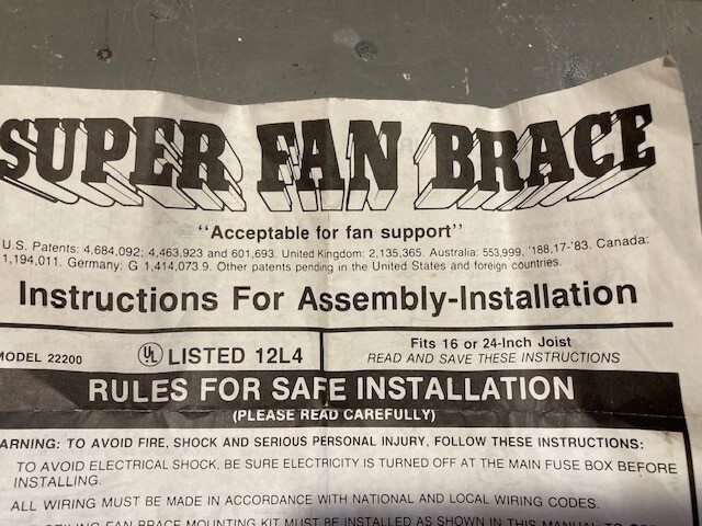Reiker Enterprises Super Fan Brace Ceiling fan Electrical Box/Support ...