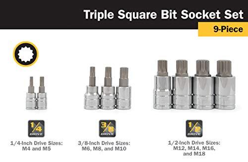 9-piece Triple Square Socket Set, S2 alloy steel bits for strength and ...