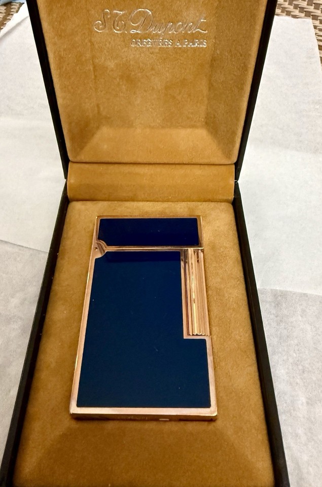 AUTHENTIC S.T. DUPONT BLUE LAQUE DE CHINE LIGHTER (unused) perfect ...