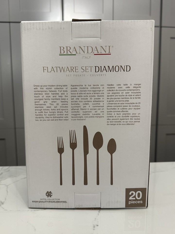 Brandani Italy Diamond Flatware Set 20 Piece High Quality Stainless ...
