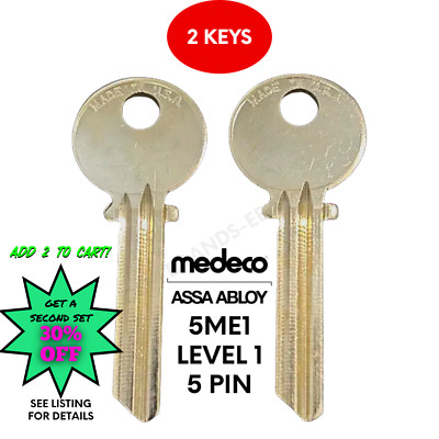 TWO (2) KEY BLANKS FIT MEDECO LOCKS 5ME1 LEVEL 1 5-PIN BRASS 1515 | eBay