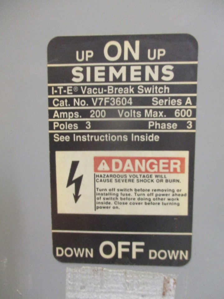 Siemens V7F3604 200 Amp, 600 Volt, VACU-Break Switch- NO HARDWARE | eBay