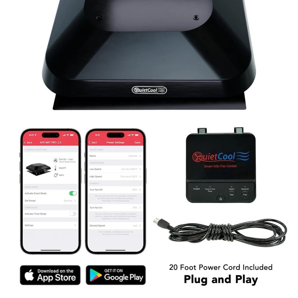 AFR SMT PRO-2.0 Roof Mount Smart Attic Fan - 1922 CFM - Smart App ...