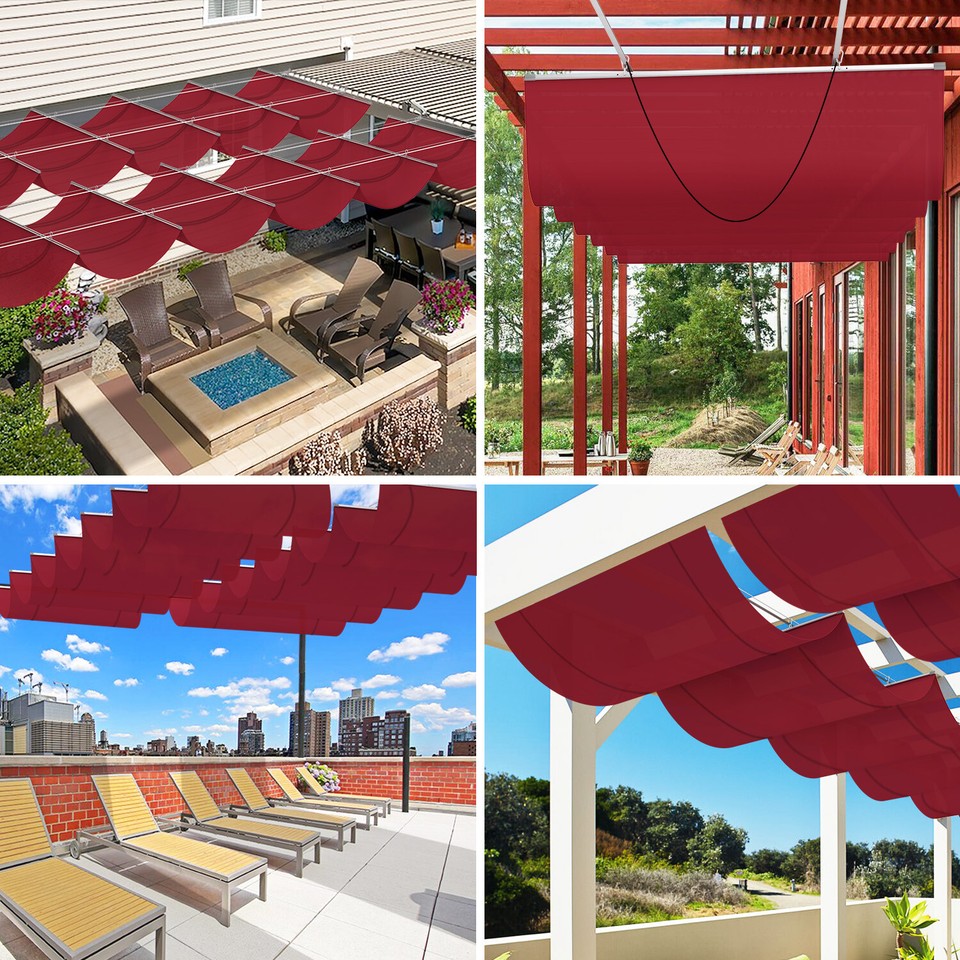Waterproof Retractable Pergola Canopy Awning w/Steel Wire Patio Outdoor ...