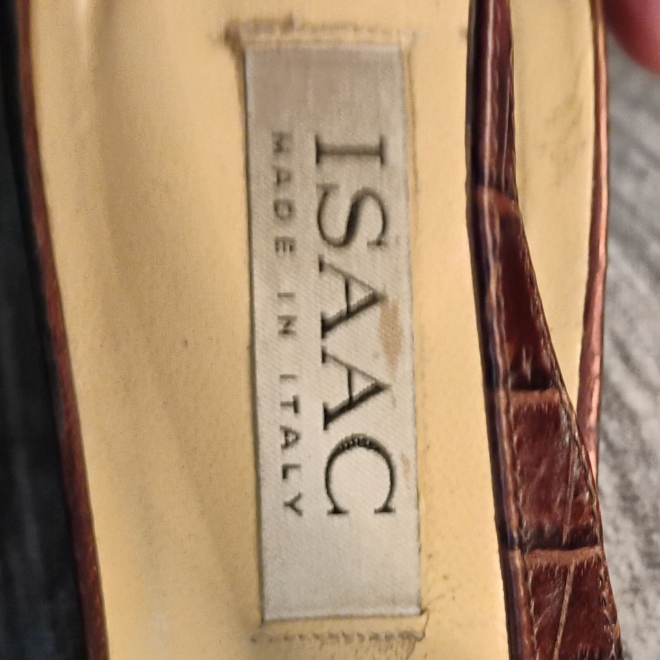 Vintage Isaac Leather Slingback Kitten Heel Pumps Women 10B Brown Croc ...