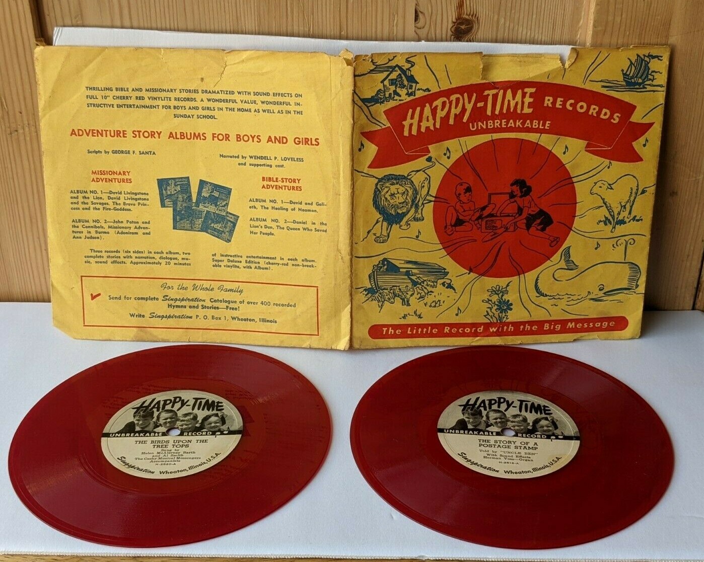 HAPPY TIME RECORDS UNBREAKABLE. CHILDRENS RED VINYL TWO RECORD SET ...