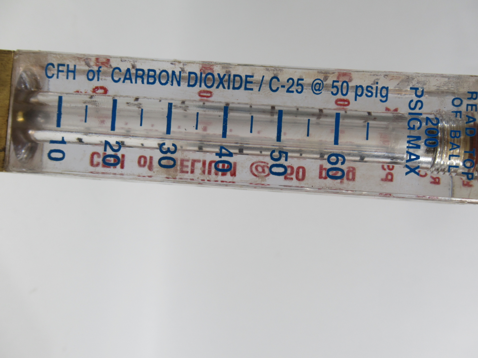 ESAB L-32 Acrylic Brass Flow Meter CFH 5-220(Helium) 10-70(Argon) USED ...