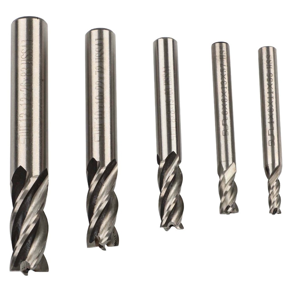 5pcs/set Carbide 4 Flutes CNC HSS End Milling Cutter Slot Drill Bit Set ...
