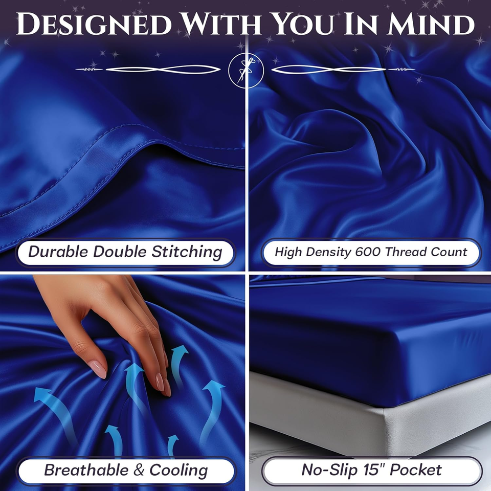 Satin Sheets King Size – 4 Piece Luxury Silky Bed Set, Softer than Silk ...