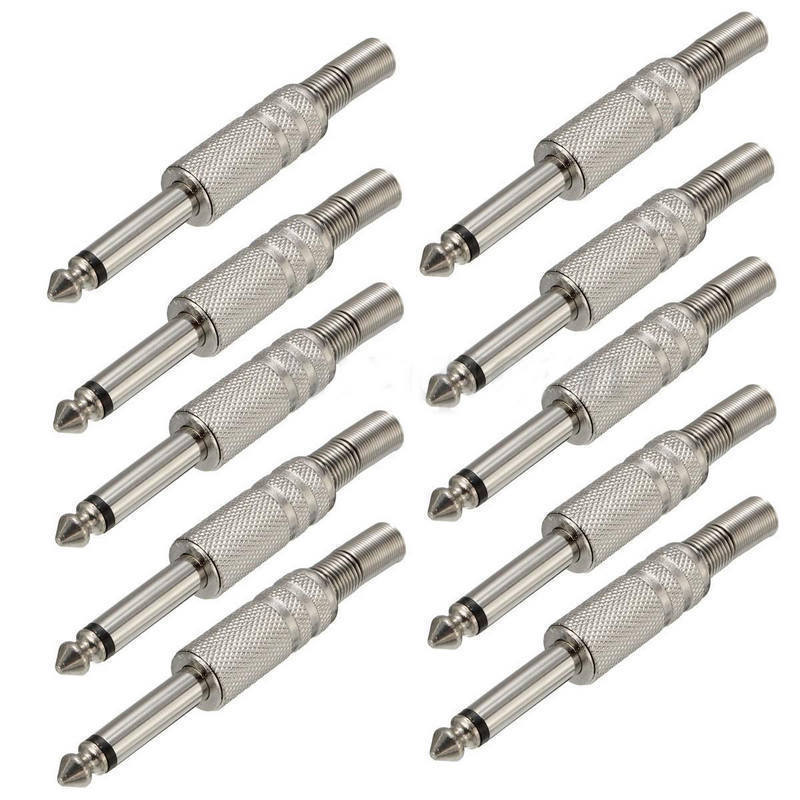 10Pcs Pack 1/4'' 6.35mm Male Mono Monaural Audio Cable Jack Connector ...