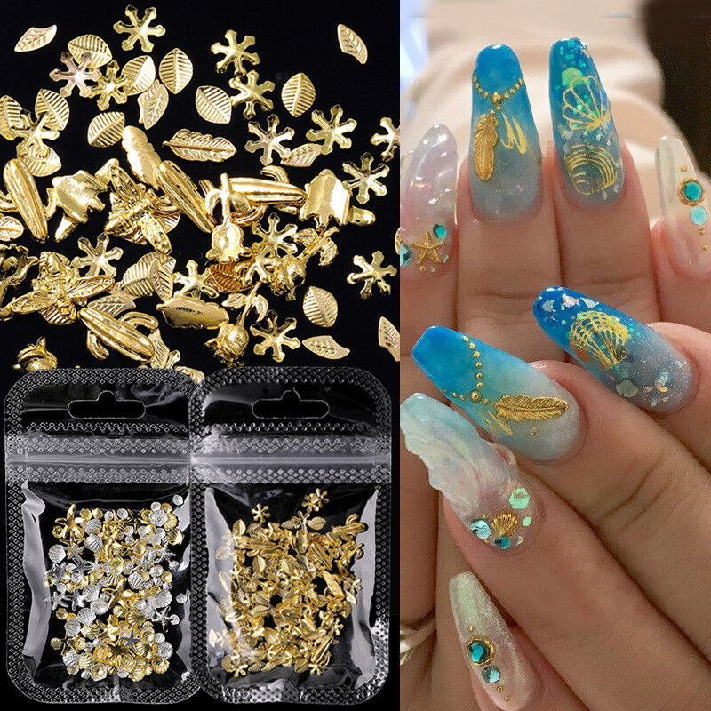 Metallnieten Nail Art Dekoration Goldnieten Fisch Blume Blatt 3D Charms ...