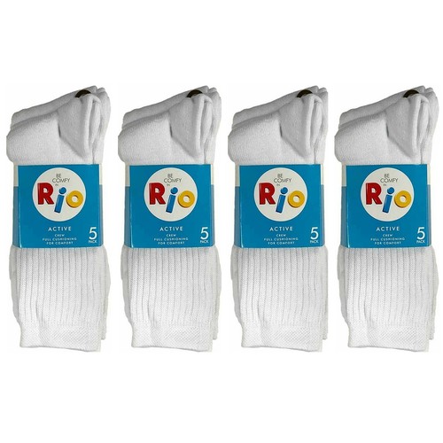 20 Pair Rio Active Crew Cotton Mens Cushion Sports White Comfy Socks ...