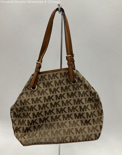 Womens Brown Signature Print Adjustable Strap Inner Zip Pocket Tote Bag ...