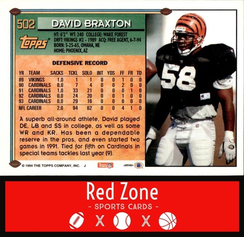1994 Topps - #502 David Braxton NM Set Break. | eBay