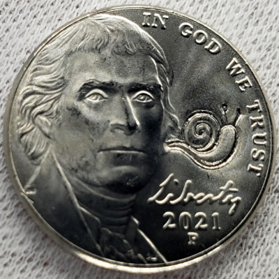 Thomas Jefferson 5C Nickel Garden Snail Nature Counterstamp Gift Good ...