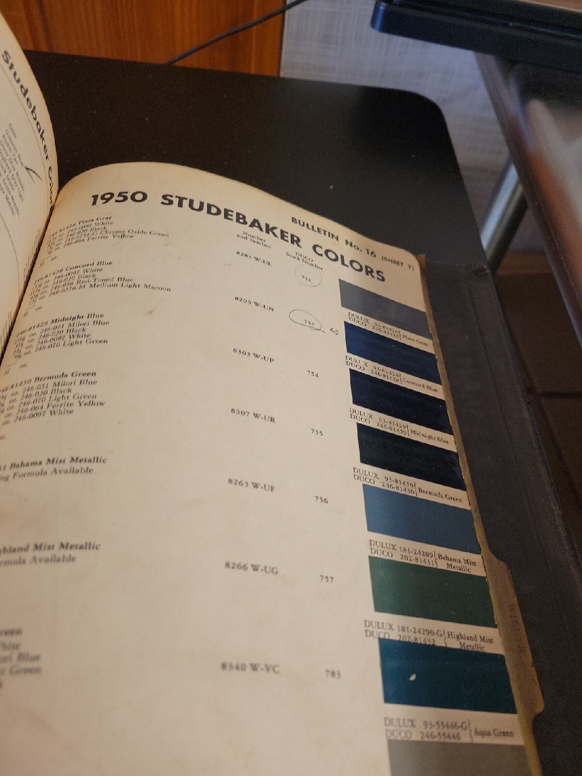 1950 DUPONT DUCO STUDEBAKER COLORS PAINT CHIP SWATCH SHEET BULLETIN NO ...